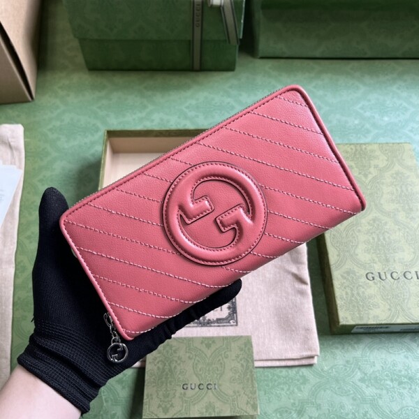 구찌 GUCCI 블론디 시리즈 원형 인터록 더블 G 가죽 패치 지퍼 동전지갑 760312 11x19.5x3cm - 위핑