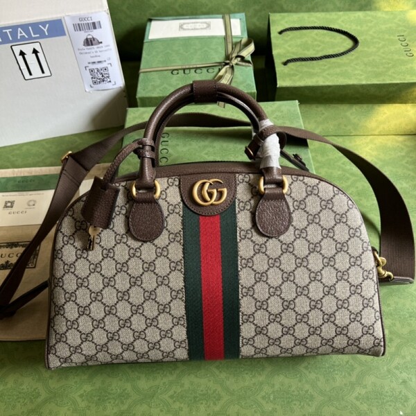 구찌 GUCCI 사보이 더블G 레드그린 테이프 볼링백 남여공용 723309 40*23*13cm - 위핑