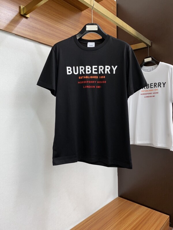 버버리 Burberry 퓨어 코튼 트렌디 만능 소프트 티셔츠 블랙 - 위핑