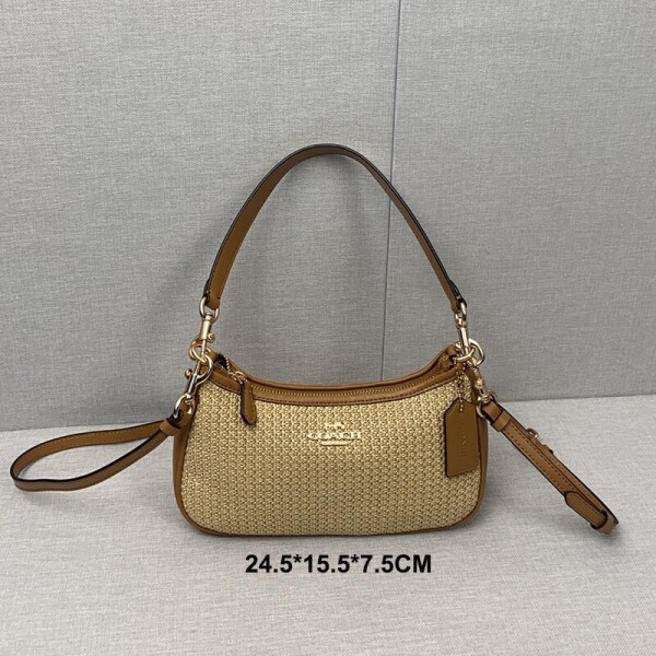 COACH CR350 Teri 2way Shoulder Bag Crossbody Straw Smooth Leather - 위핑