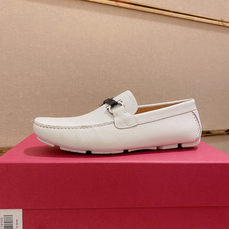 페라가모 Ferragamo 패션 단순한 완두콩 신발 캐주얼 다용도 남성용 비즈니스 가죽 신발 화이트 - 위핑